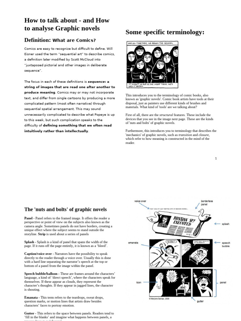 Graphic Novels Terms and Tools | PDF | Comics