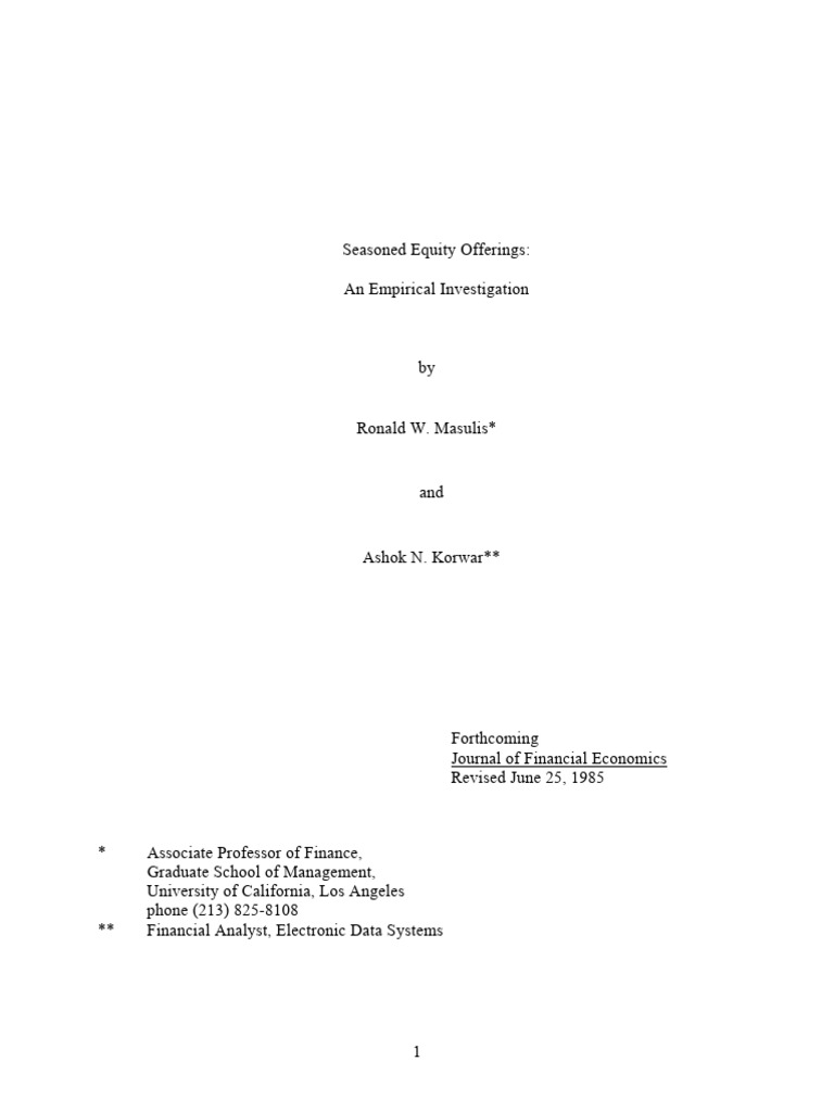 Impact of Seasoned Equity Offerings on Stock Prices | PDF | Stocks ...