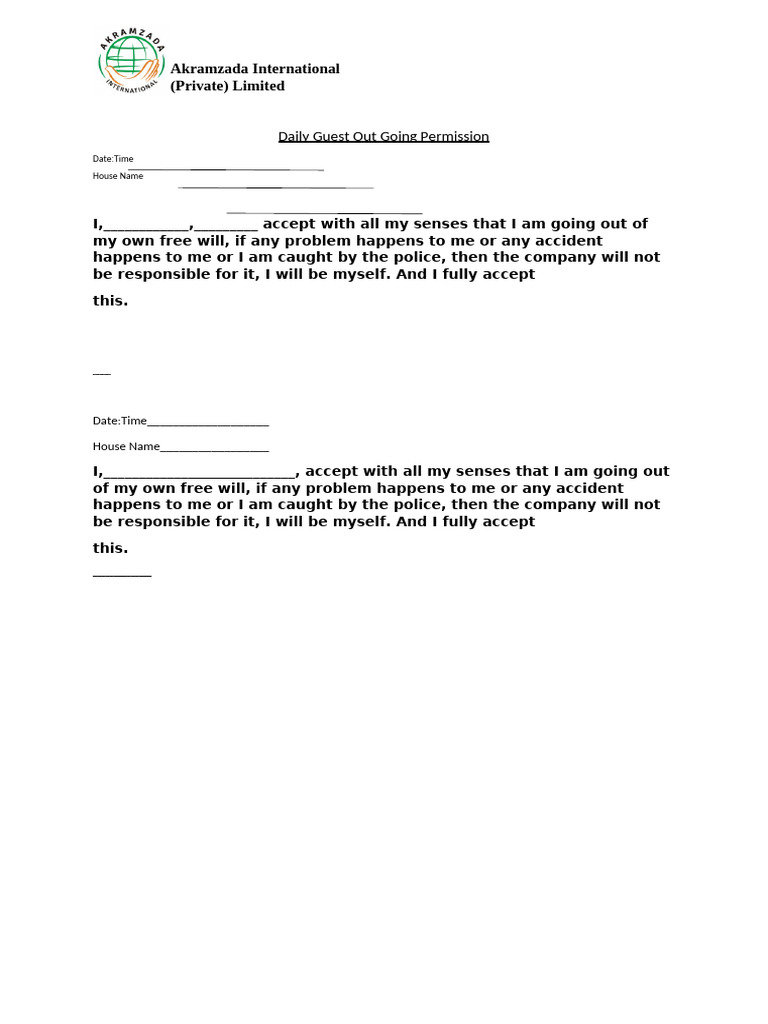 Daily Guest Outgoing Permission Form | PDF