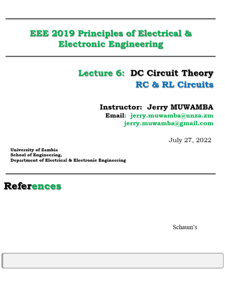 EEE 2019 Lecture 6 RC RL Circuits | PDF | Capacitor | Inductor