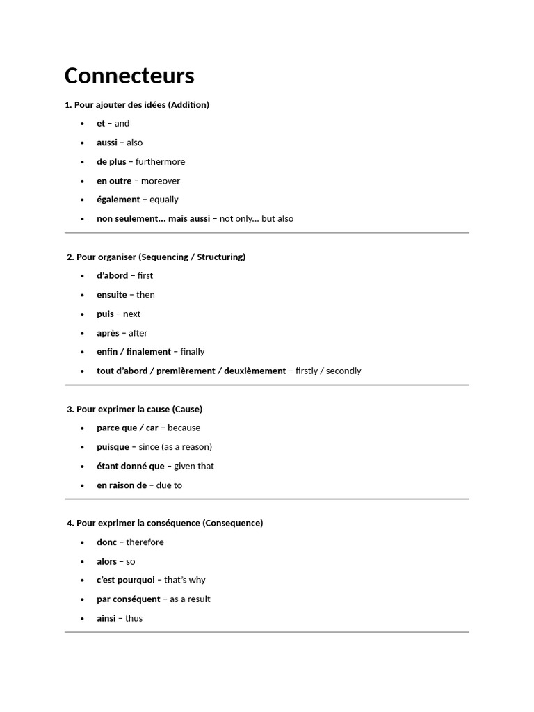 Connecteurs logiques en français | PDF