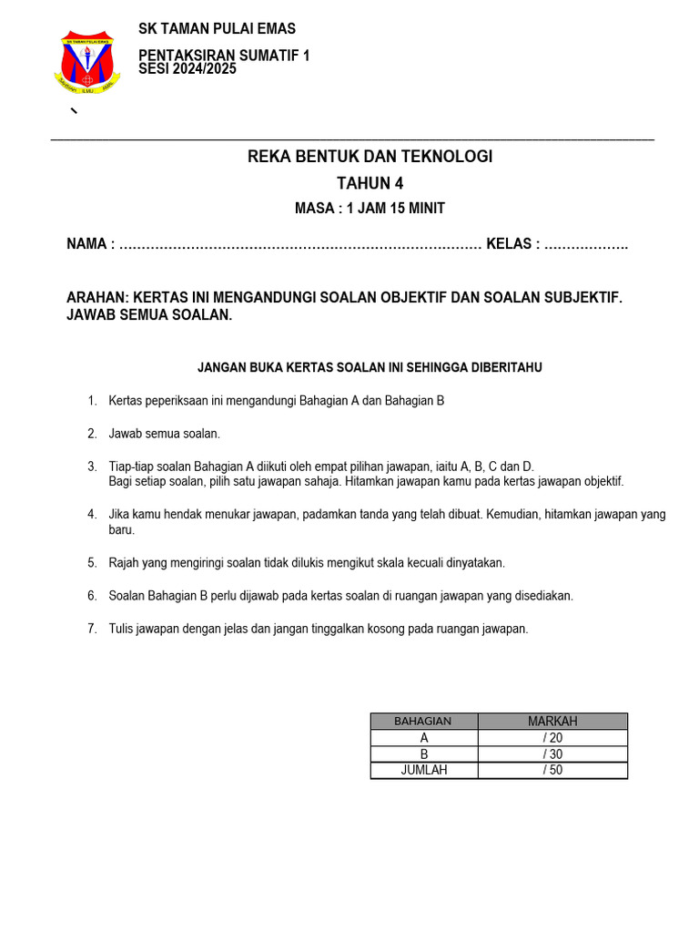 Cover Soalan Jun 2024 Sktpe (RBT) | PDF