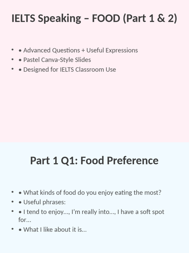 IELTS Speaking: Food Topics & Tips | PDF