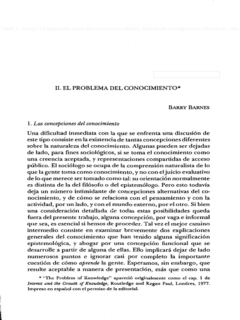 Barry Barnes - El Problema Del Conocimiento | PDF