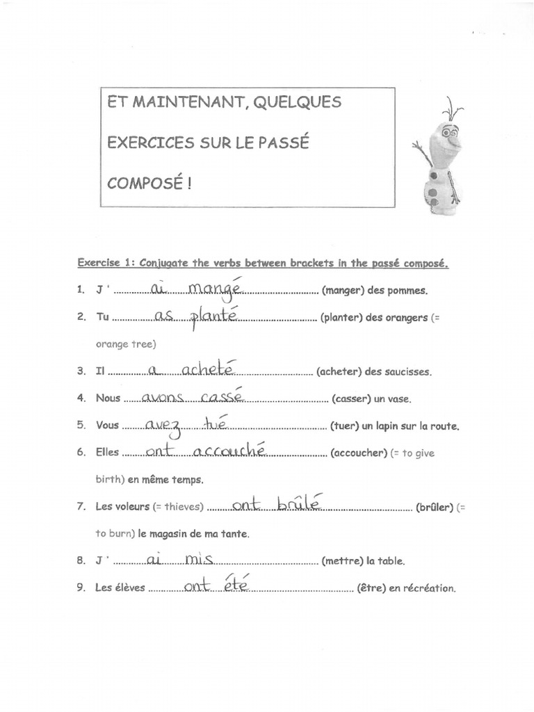 Le Passe Compose CORRECTIONS | PDF