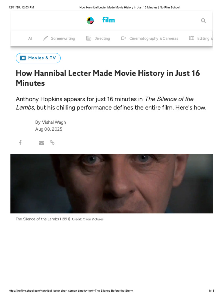 How Hannibal Lecter Made Movie History in Just 16 Minutes - No Film ...
