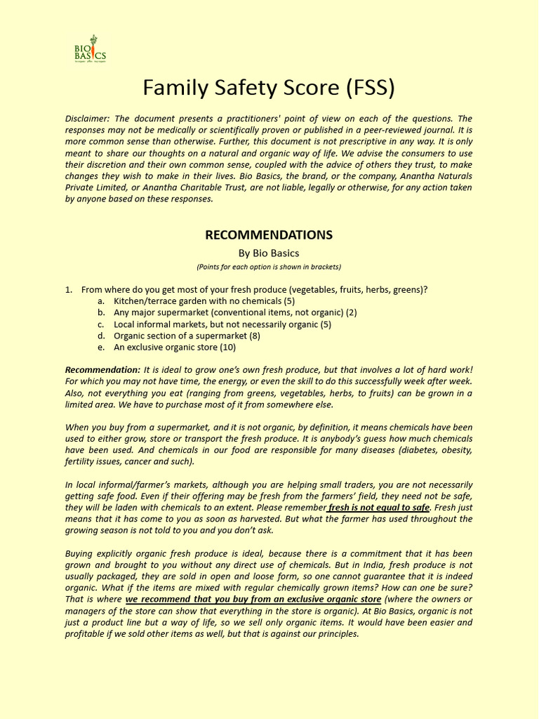 Family Safety Score -Chemical Free Life | PDF | Sugar | Diet & Nutrition