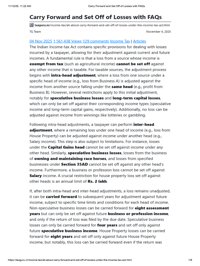 FAQs Carry Forward and Set Off of Losses with FAQs | PDF | Expense ...