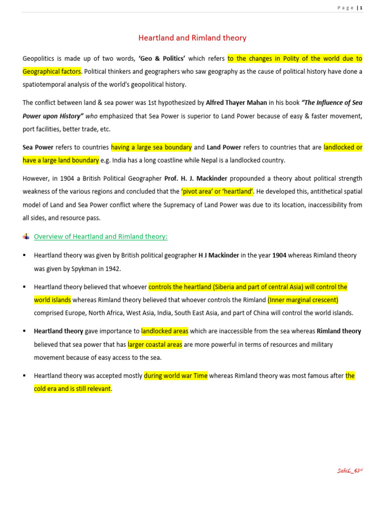Heartland and Rimland Theories Explained | PDF | Geopolitics | Eurasia