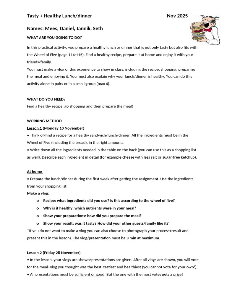 Vlog healthy and tasty lunch 2025 Mees, Daniel, Jannik, Seth | PDF ...