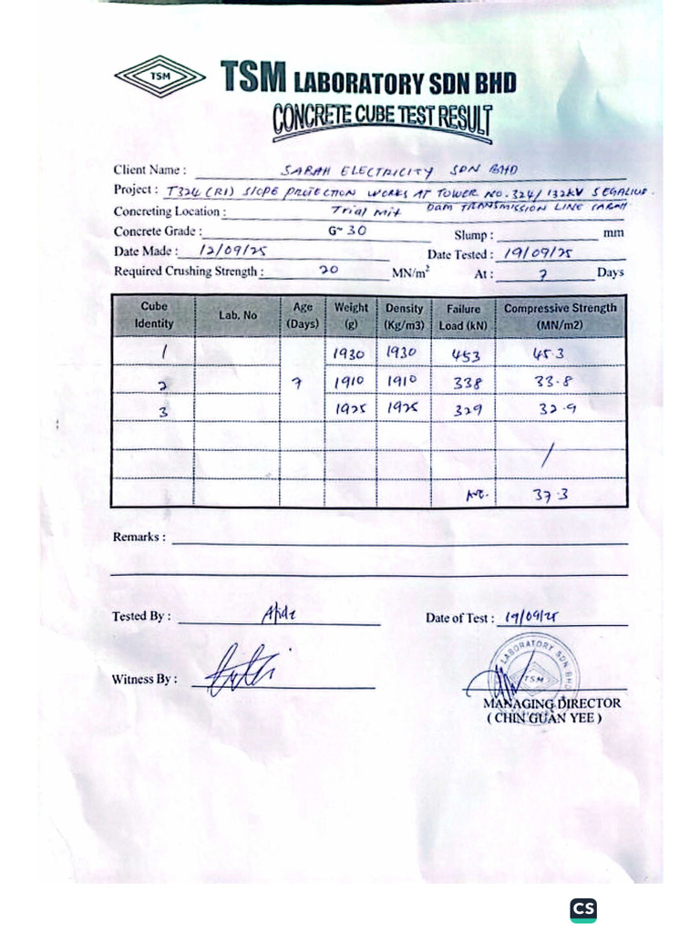 T324 Trial Mix - Grout G30 7th Days | PDF