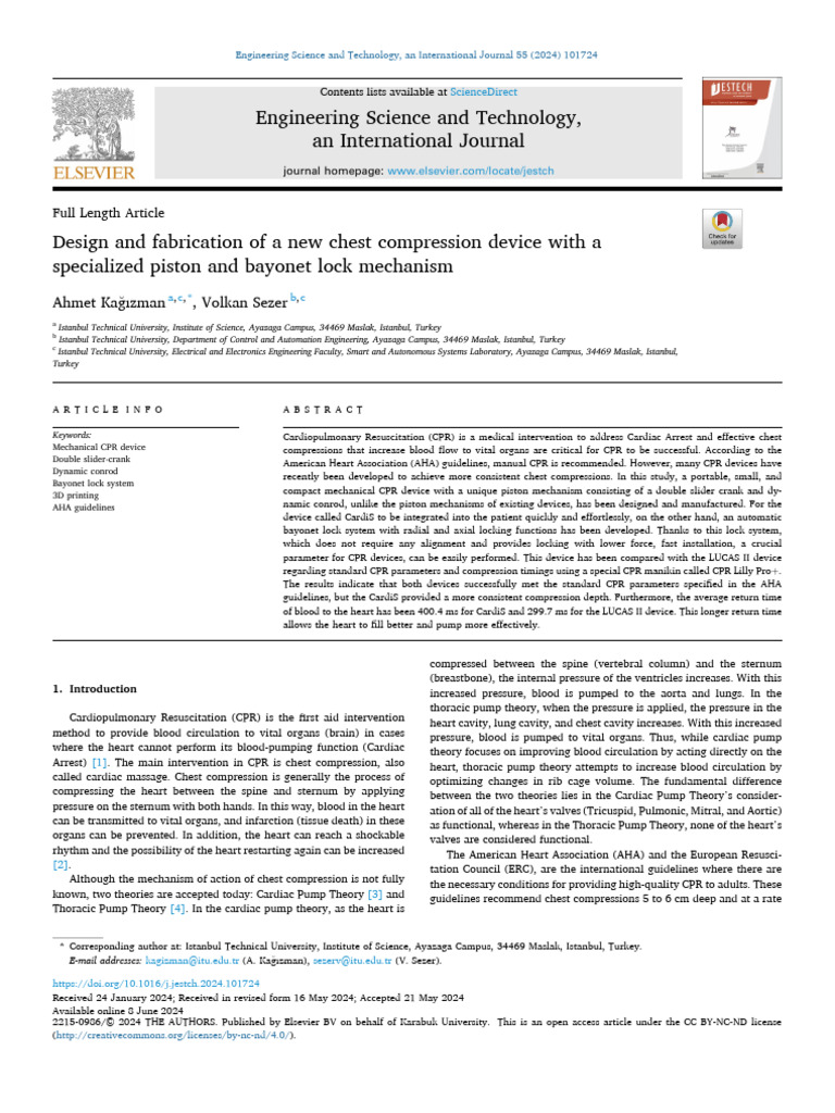 Design and Fabrication of a New Chest Compression Device | PDF ...