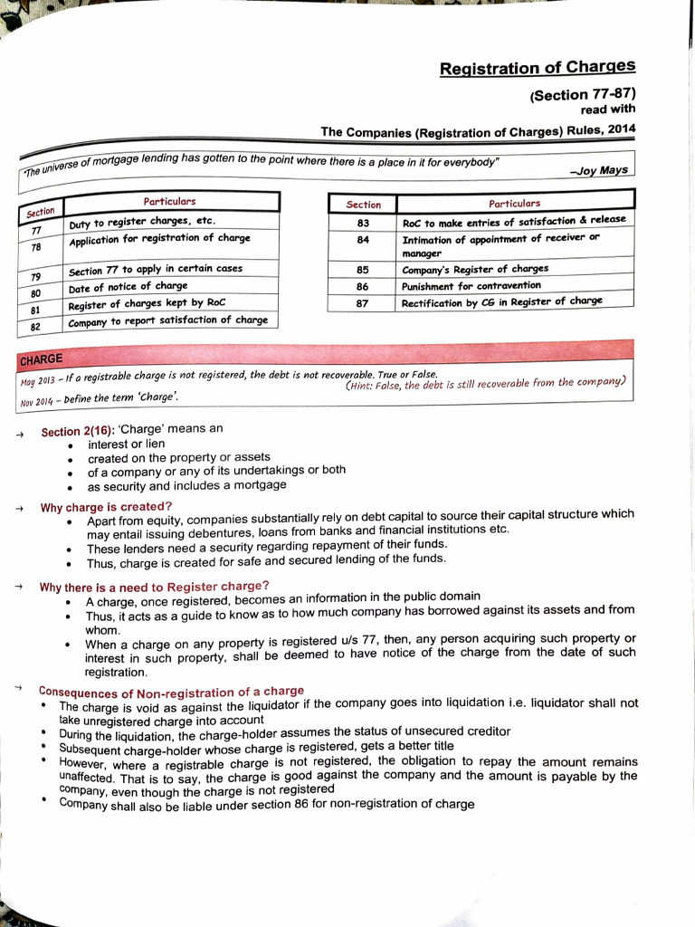 Importance of Charge Registration in Companies | PDF | Loans | Debt