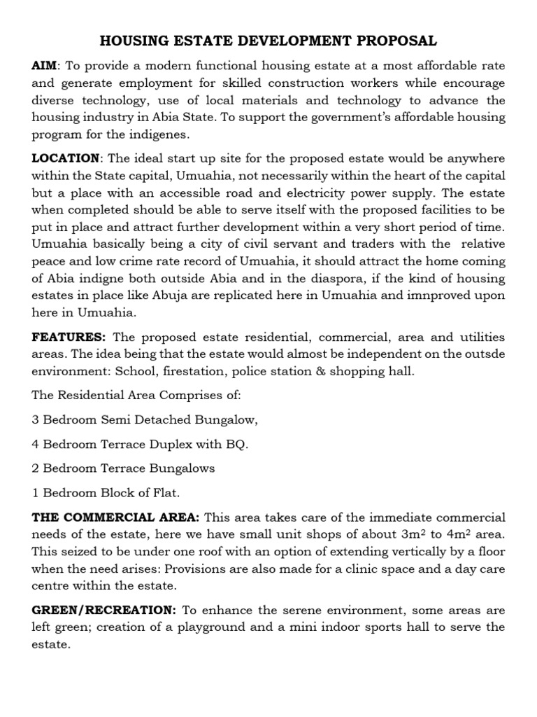 Affordable Housing Estate Proposal in Umuahia | PDF | Economies