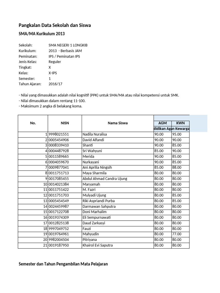 Template_Nilai_X-IPS_2016_1 | PDF