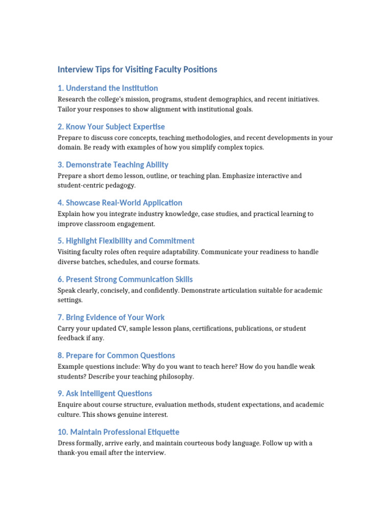 Visiting Faculty Interview Tips | PDF
