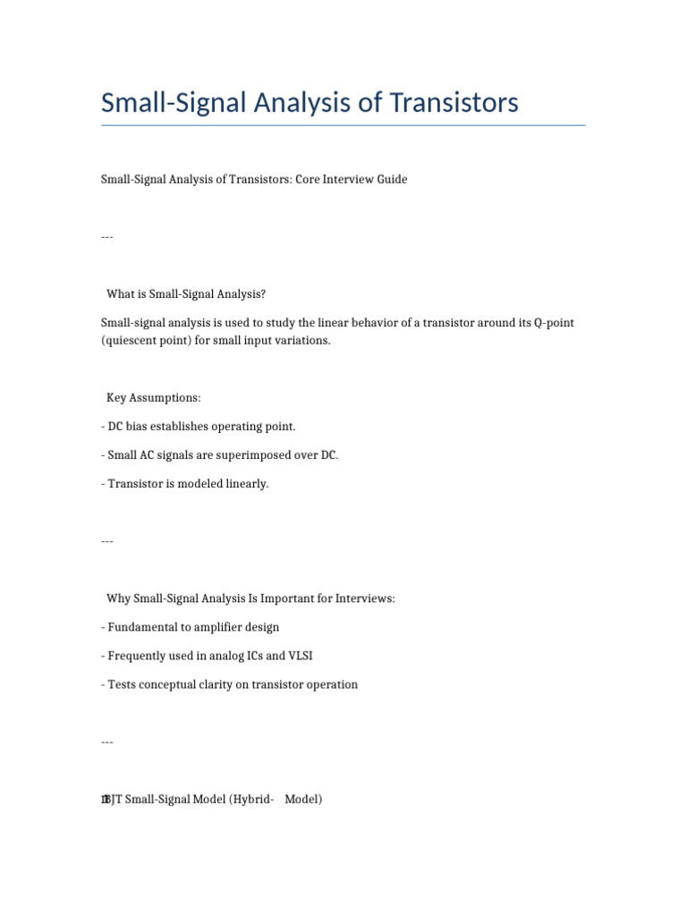Small Signal Analysis Transistors | PDF | Transistor | Electrical ...