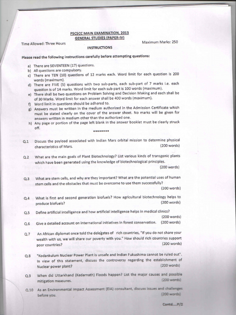 PCS Mains 2013 GS Paper 4 | PDF