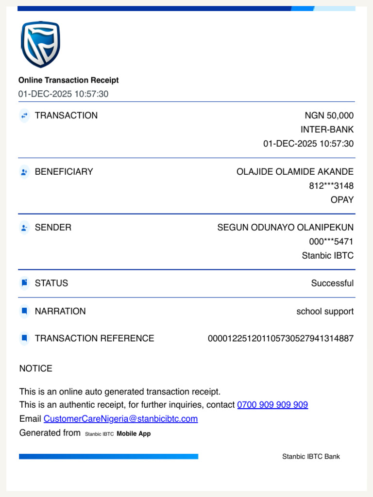 Receipt for Transfer to Olajide Olamide Akande 01 Dec 2025 105730 | PDF