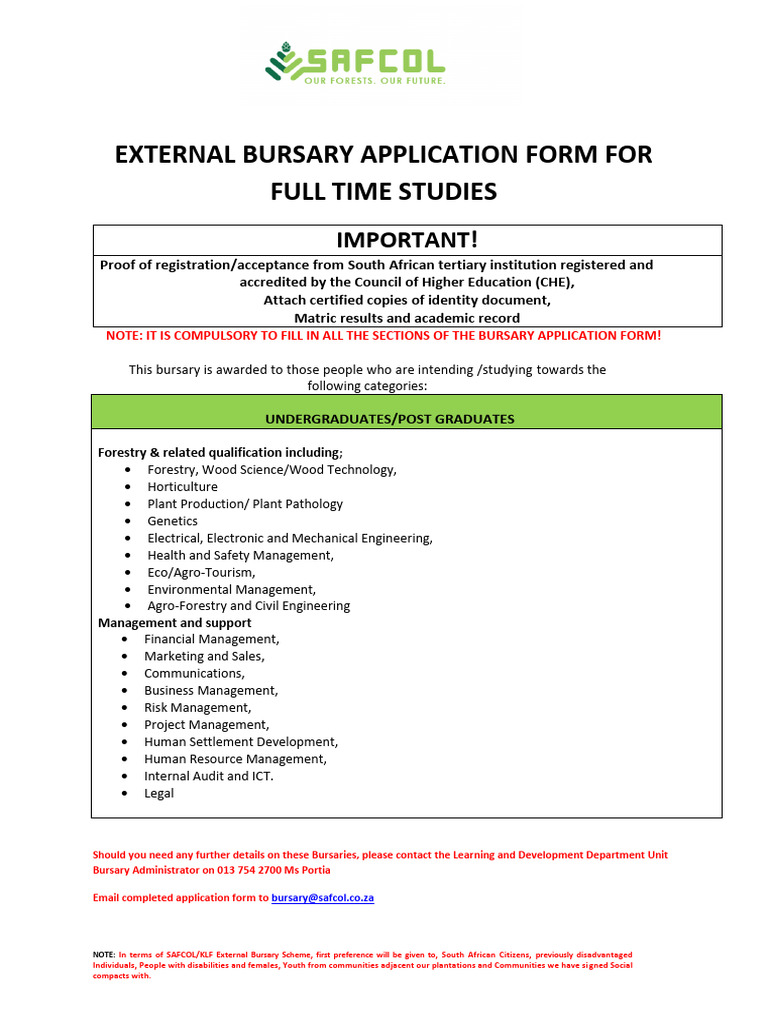 External Bursary Application Form For Full Time Studies 2023 | PDF