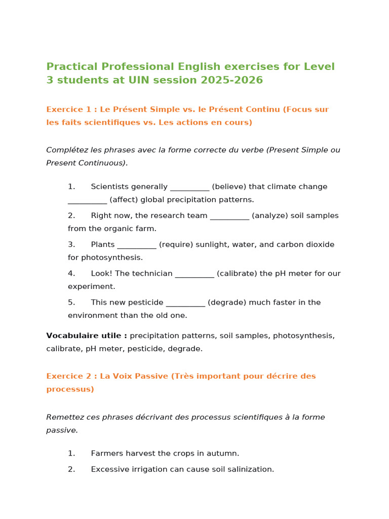 English Exercises for Level 3 Students | PDF | Soil | Environmental ...