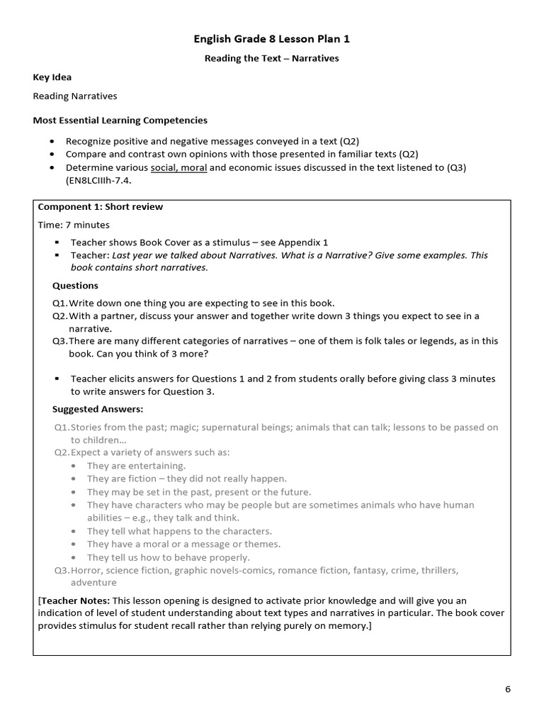 NLC23 - Grade 8 Enhancement English Lesson Plan - Week 1 | PDF | Ernest ...