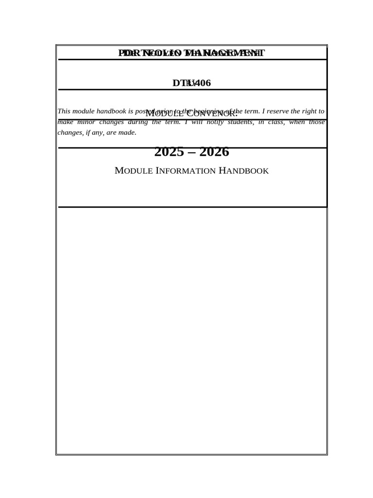 DTU406 Module Handbook 2025 | PDF | Investment Management | Portfolio ...