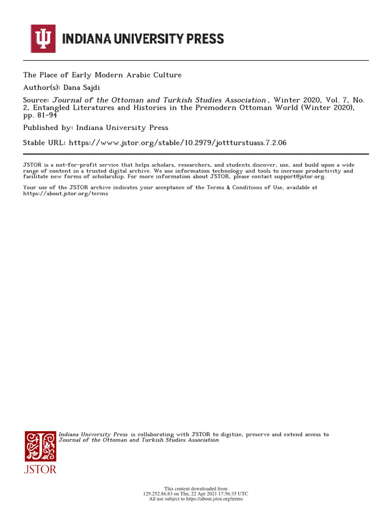 The Place of Early Modern Arabic Culture | PDF | Dream | Mosque