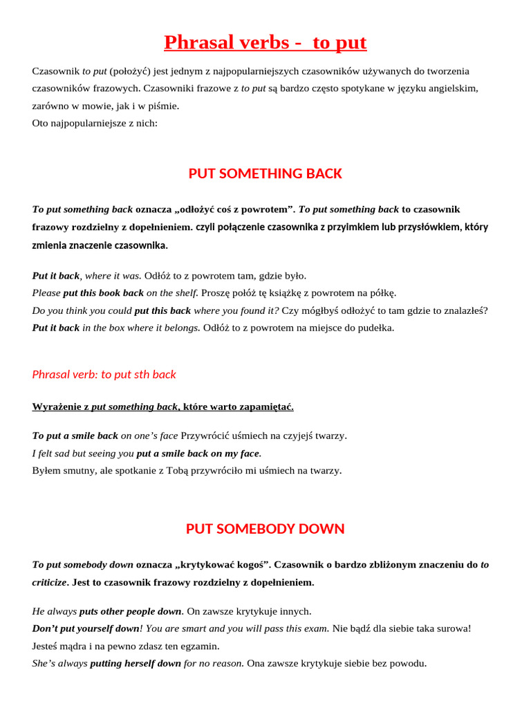 Put Phrasal Verb | PDF