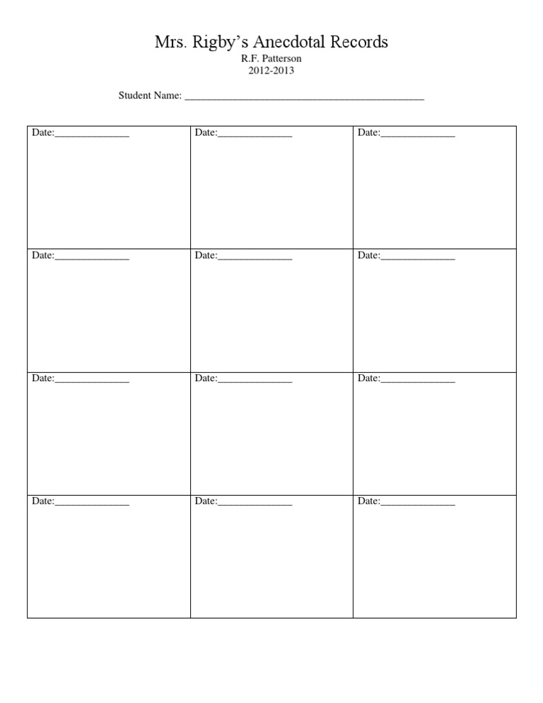 Anecdotal Record Sheet | PDF