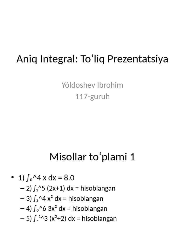 Integral Misollar va Hisoblashlar | PDF