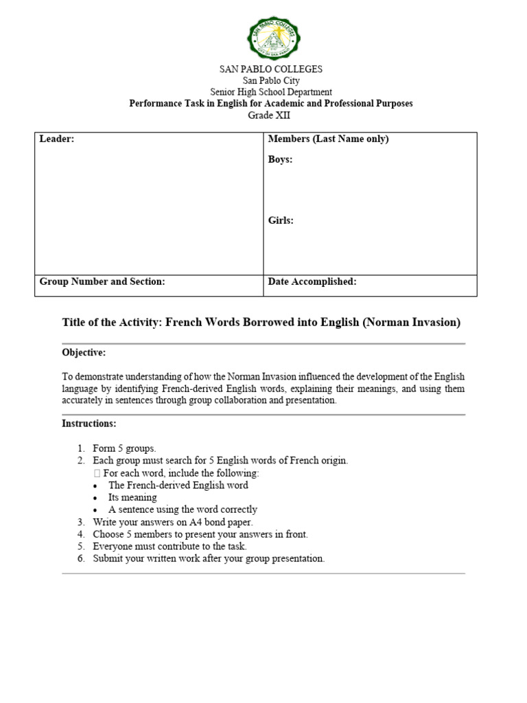 Norman Invasion Activity Instructions and Rubric | PDF