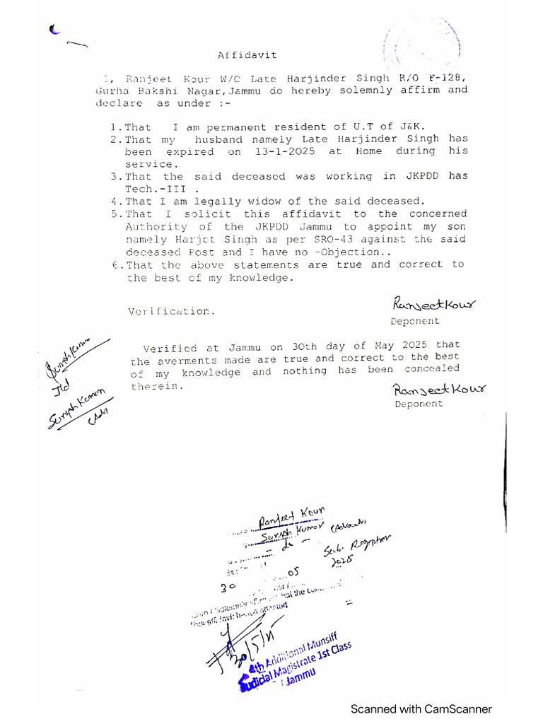 Undertaking From Family Members and the Applicant Verified by the First ...