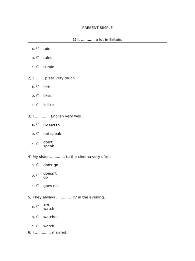 Present Simple - Multiple Choice | PDF