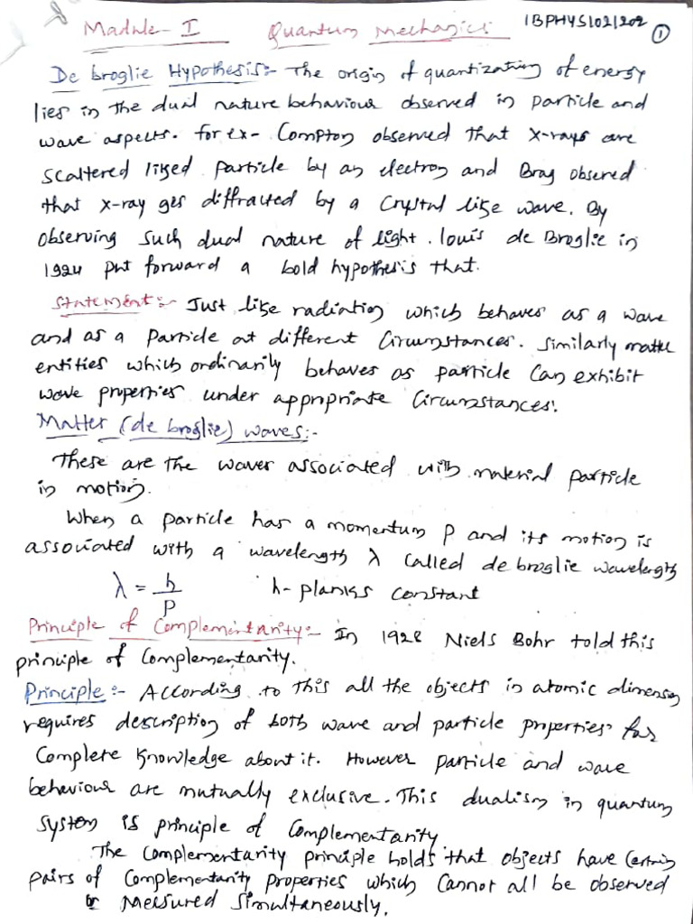Module 01 Quantum Mechanics | PDF | Physical Phenomena | Applied And Interdisciplinary Physics