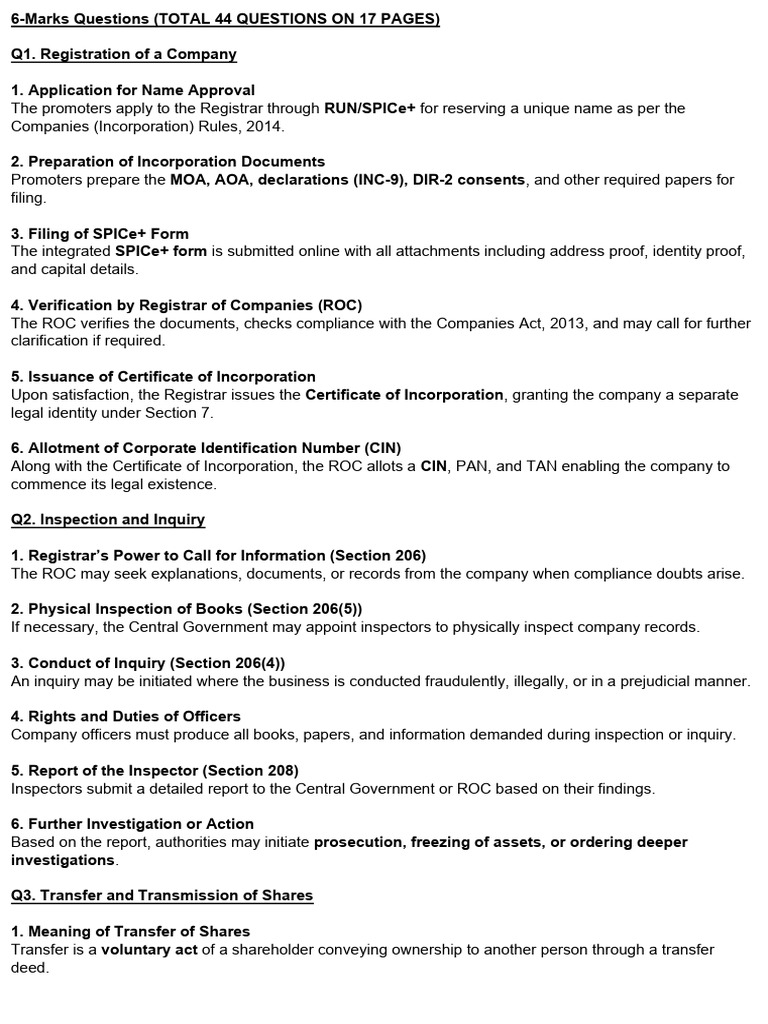 6-Marks Questions (44) | PDF | Liquidation | Audit