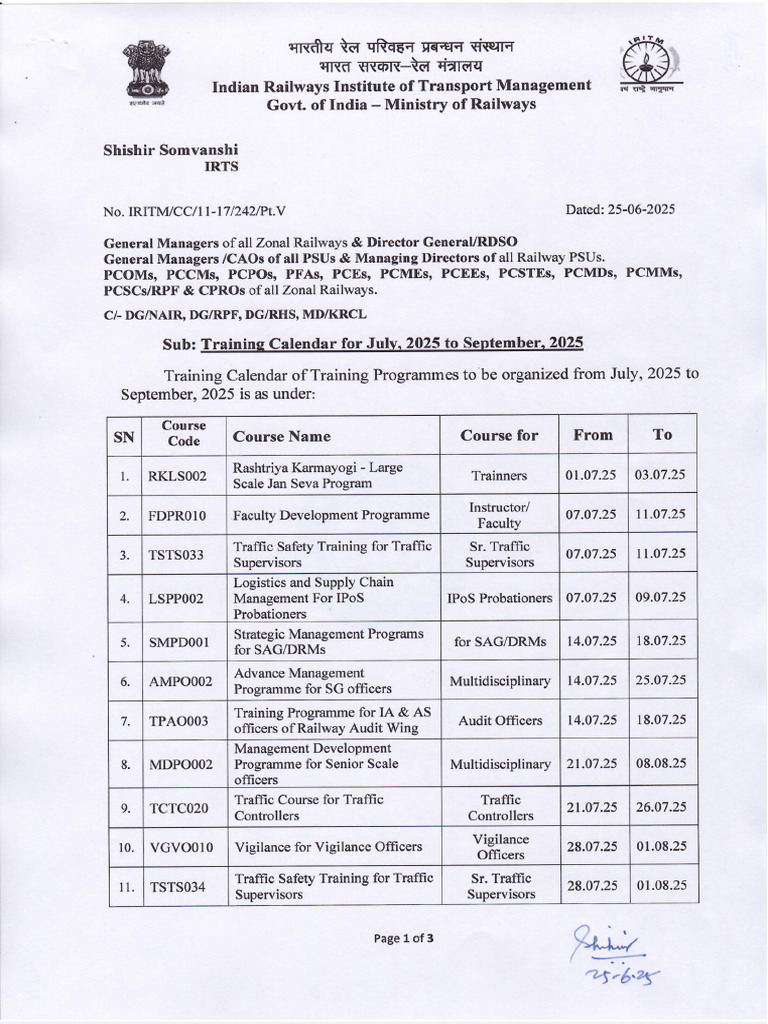 1750999517995-Training Calendar For July To September 2025 | PDF