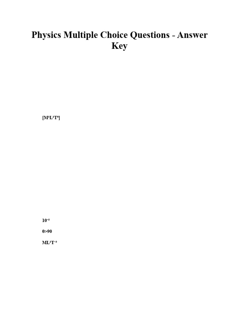 Physics Multiple Choice Questions Key | PDF