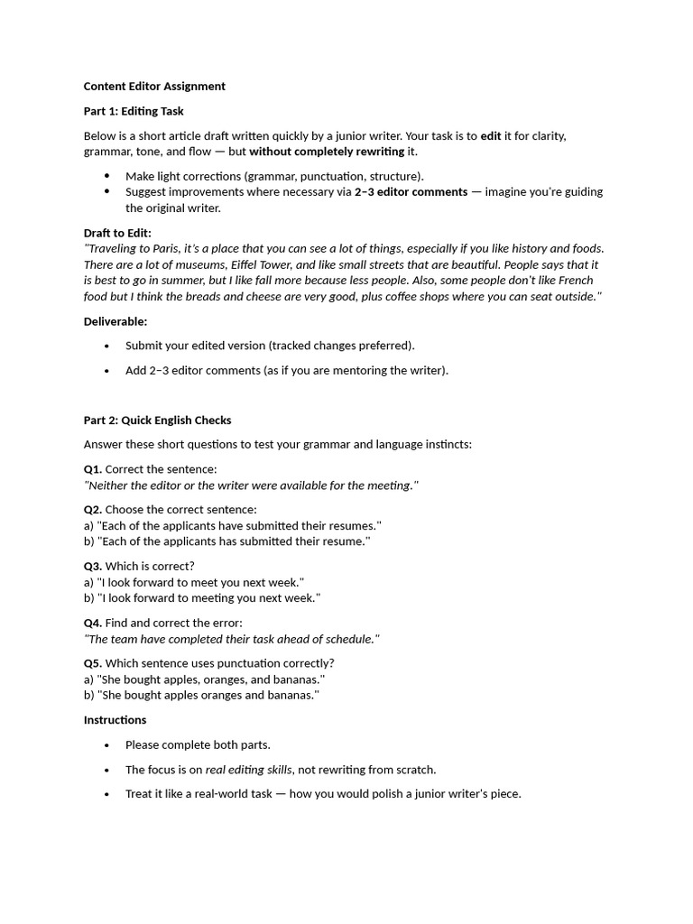 Content Editor Assignment | PDF