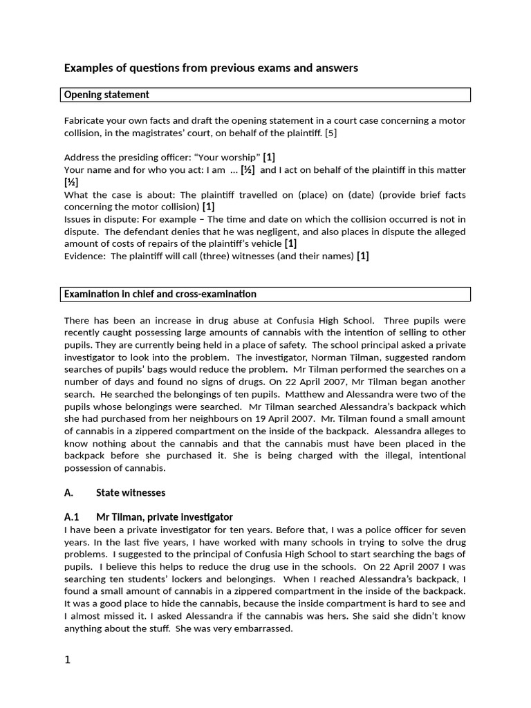 Court Case Exam Questions and Answers | PDF