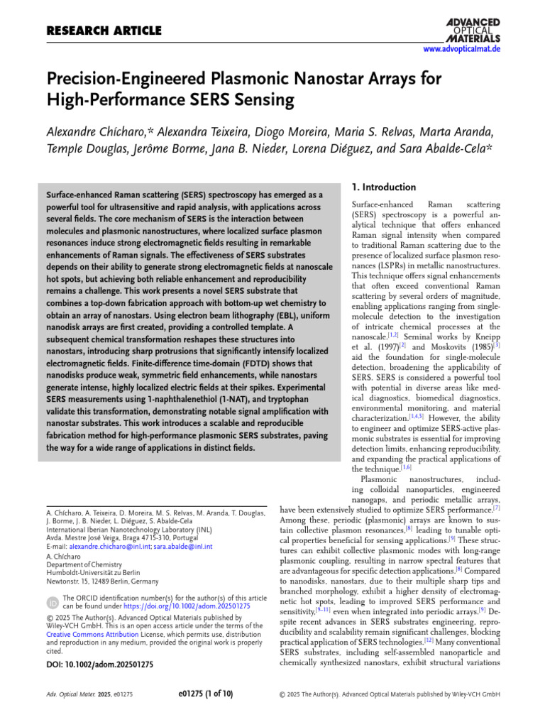 Precision-Engineered Plasmonic Nanostar Arrays For | PDF | Raman ...