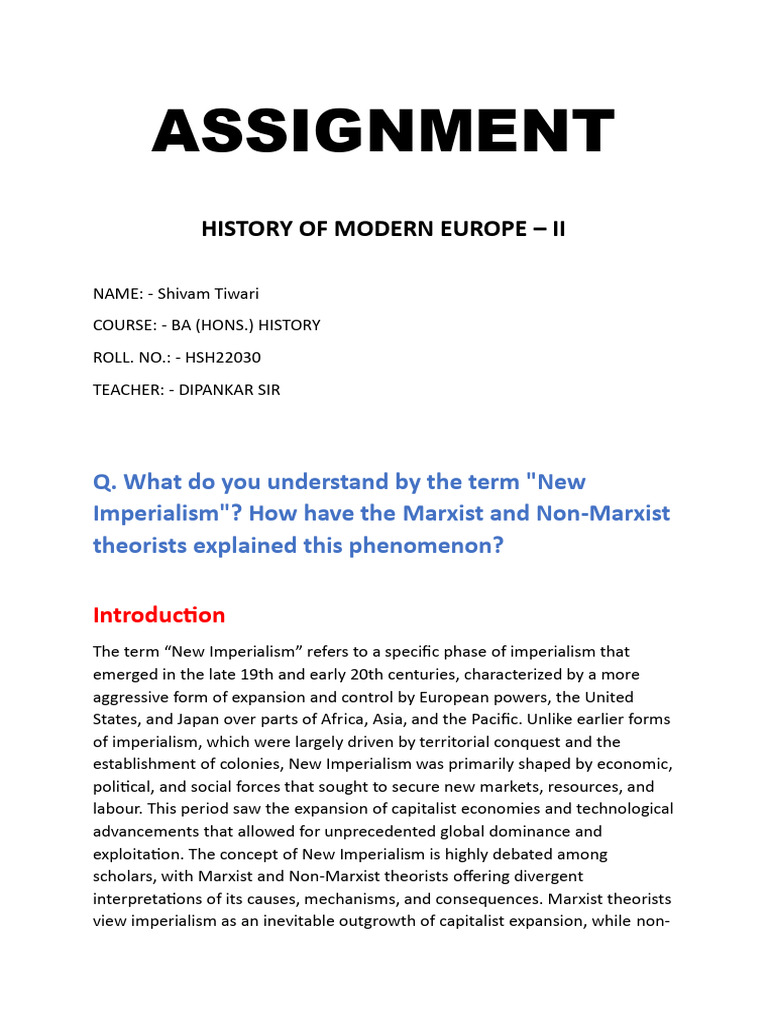 History of Modern Europe Assignment Madhu | PDF | Imperialism | Capitalism
