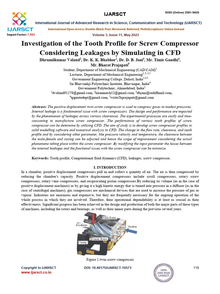 Tooth Profile Analysis in Screw Compressors | PDF | Pump | Mechanical ...