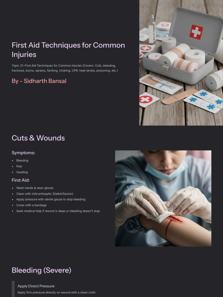 21.first Aid Techniques For Common Injuries | PDF | Medicine | First Aid