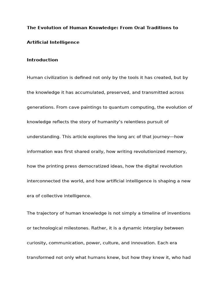 The Evolution of Human Knowledge: From Oral Traditions To | PDF ...