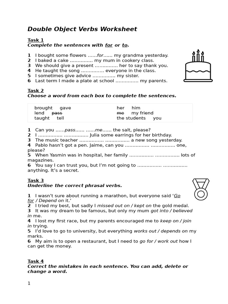 Double Object Verbs Worksheet (B2 - C1) | PDF
