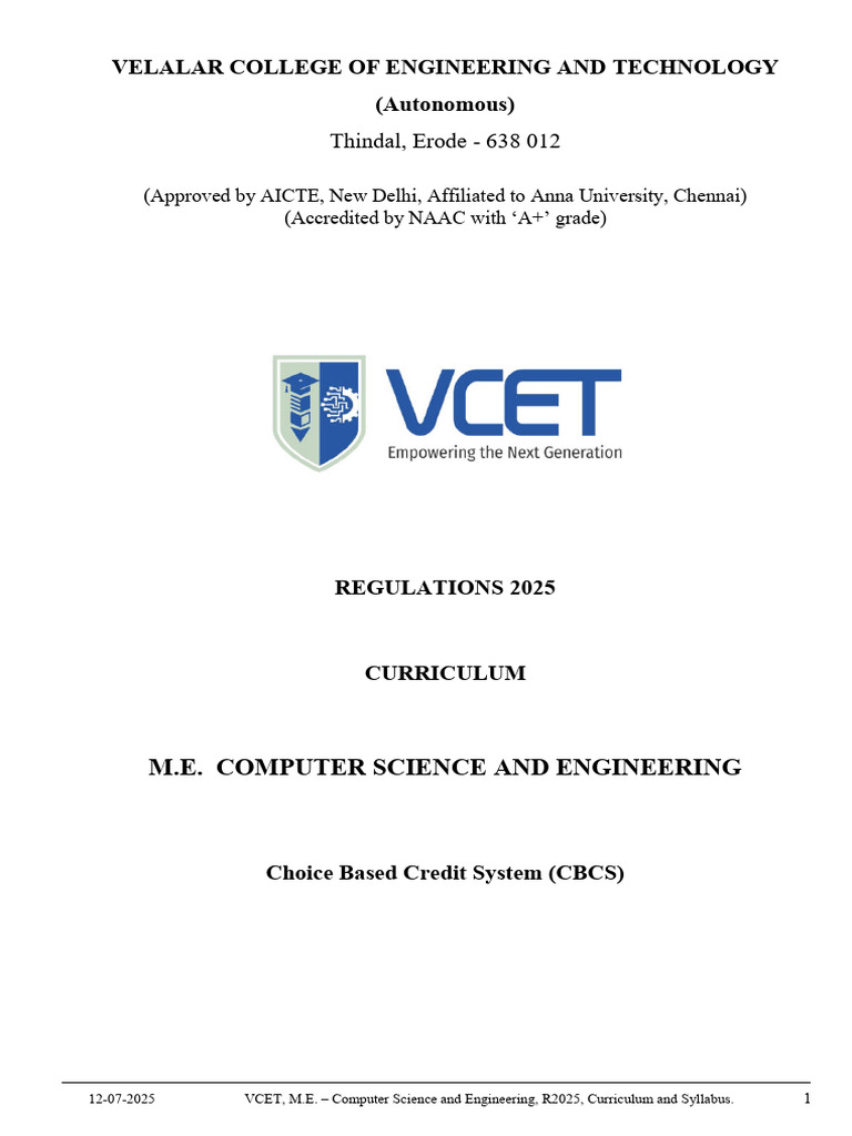 r2025 Cse Pg Curriculum Syllabus | PDF | Computer Network | Cryptography
