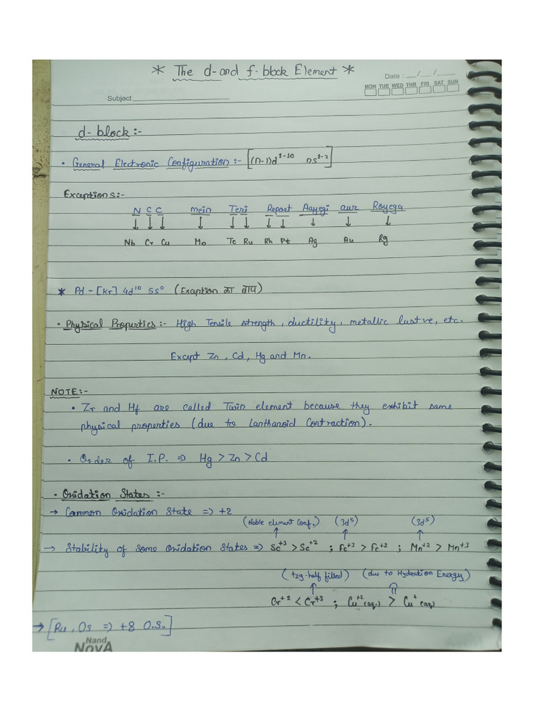 D-Block and F-Block Elements | PDF