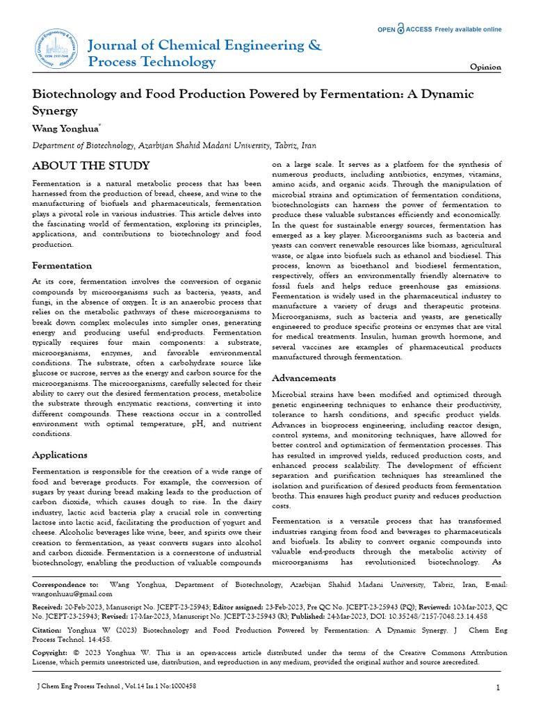 Fermentation in Biotechnology and Food Production | PDF | Fermentation ...