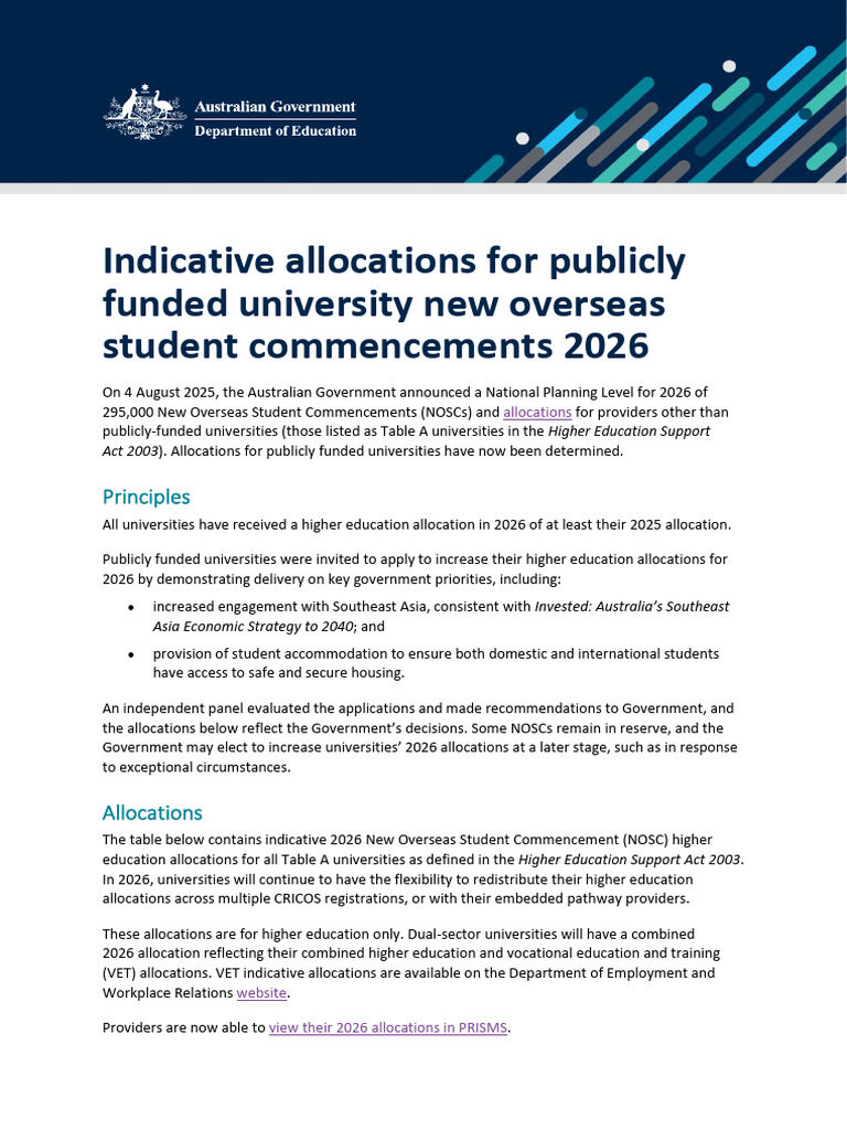 2026 Overseas Student Allocations for Universities | PDF | Vocational ...